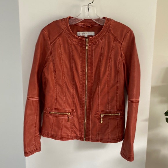 cleo | Jackets & Coats | Cleo Vegan Leather Moto Jacket Orange Coral S ...